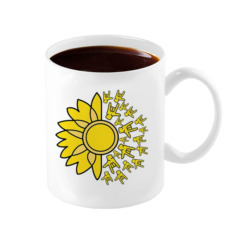 1 Piece, ASL I Love You, Sunflower Cup - 11 Ounce White Coffee Cup ...