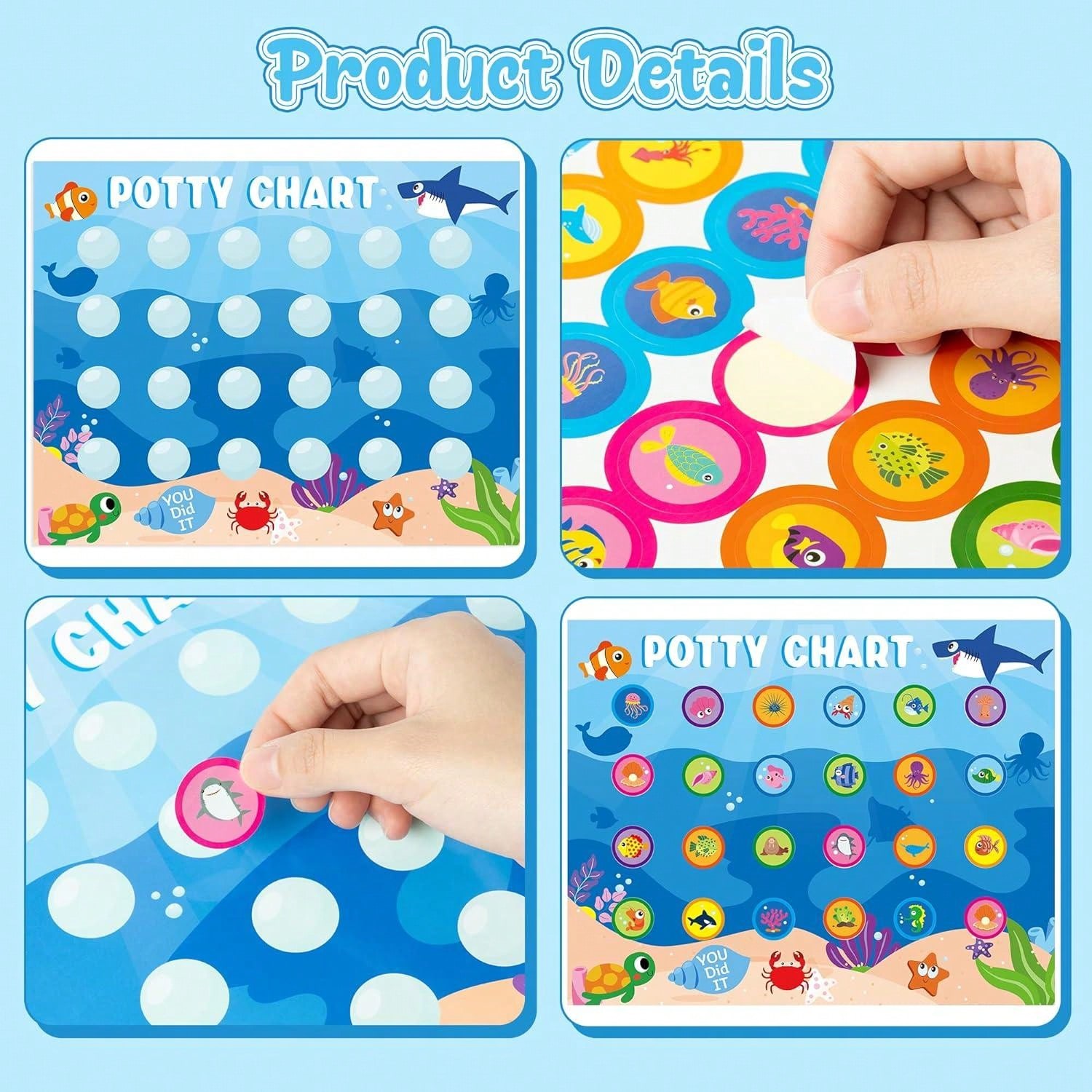 15Pcs Race Car/ Marine Animal Theme Potty Training Chart For Toddlers ...