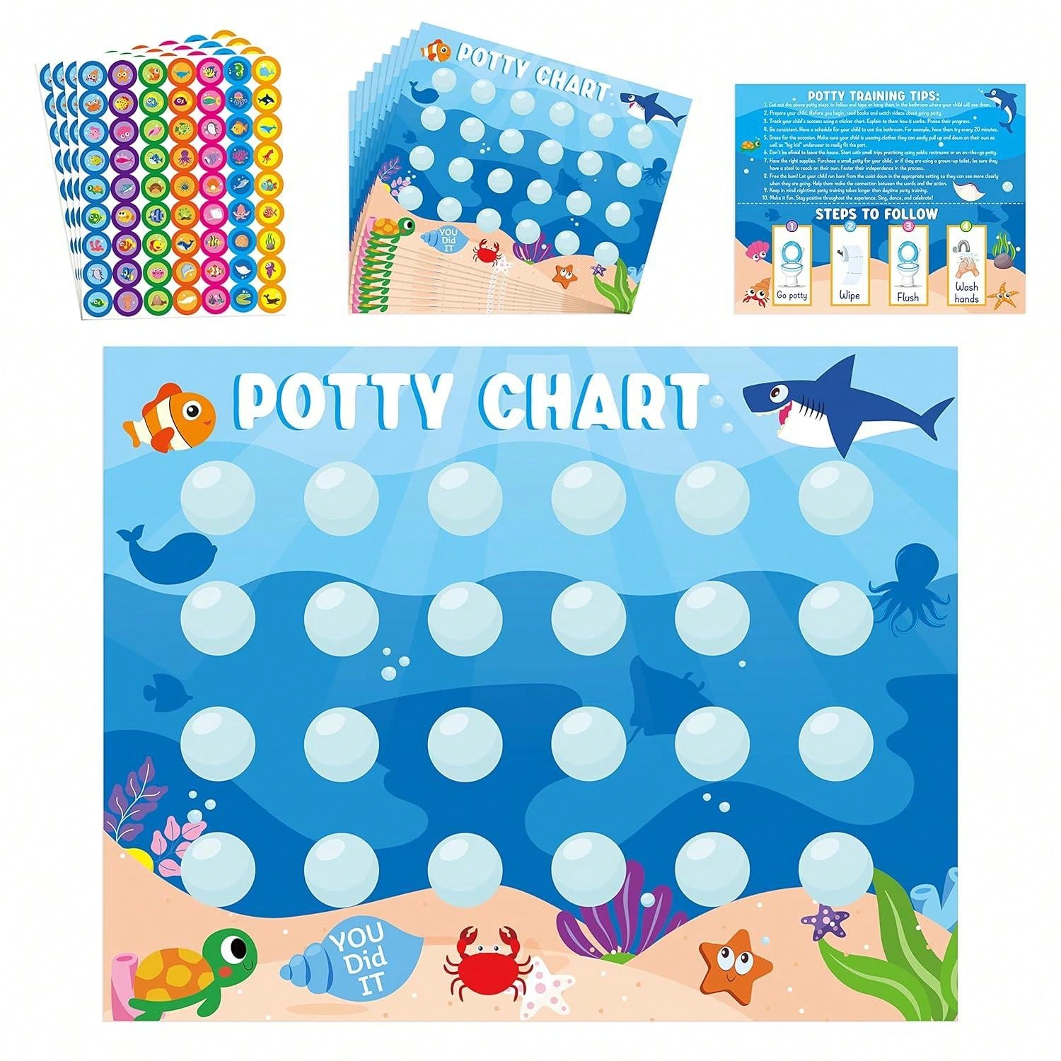 15Pcs Race Car/ Marine Animal Theme Potty Training Chart For Toddlers ...