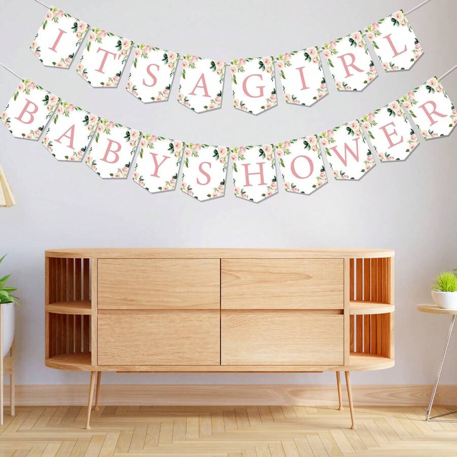 1pc It's A Girl Baby Shower Banner - Pink Floral Baby Shower ...