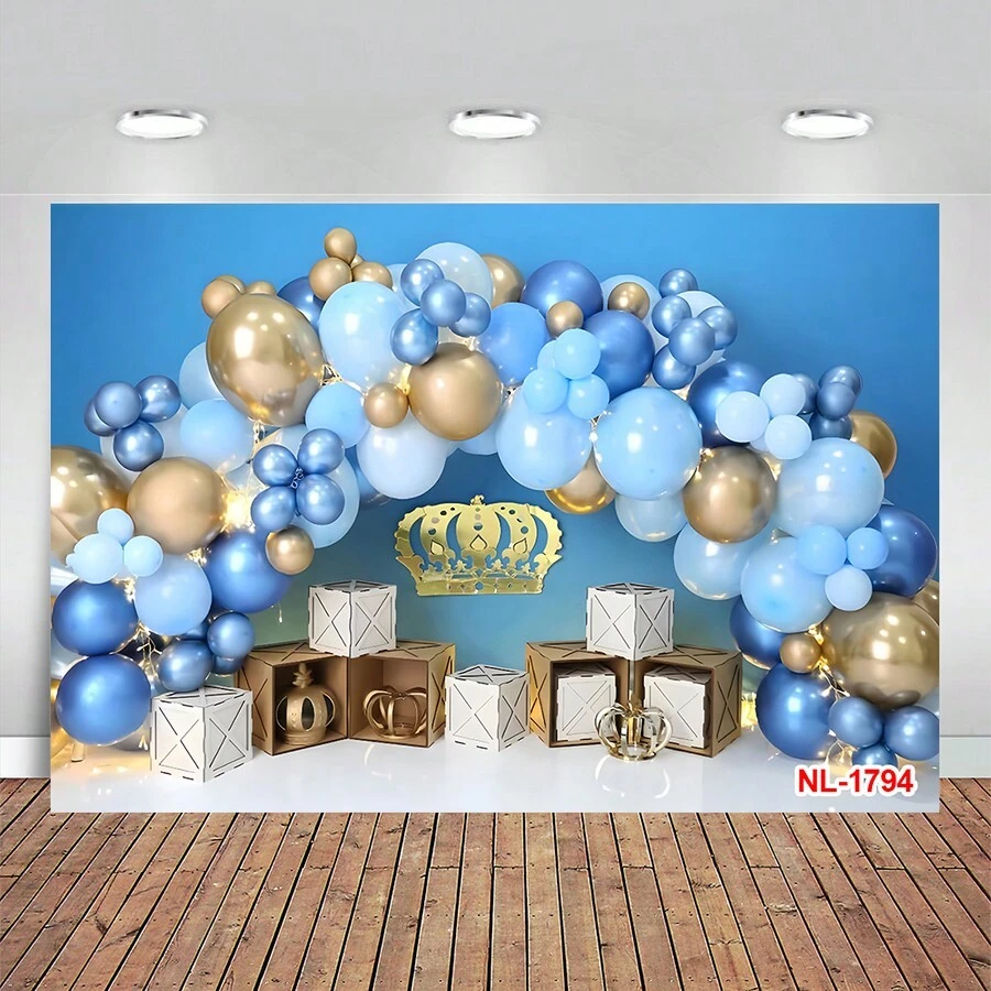 Pink Blue Curtain Princess Girl Boy Birthday Party Backdrop Crown ...