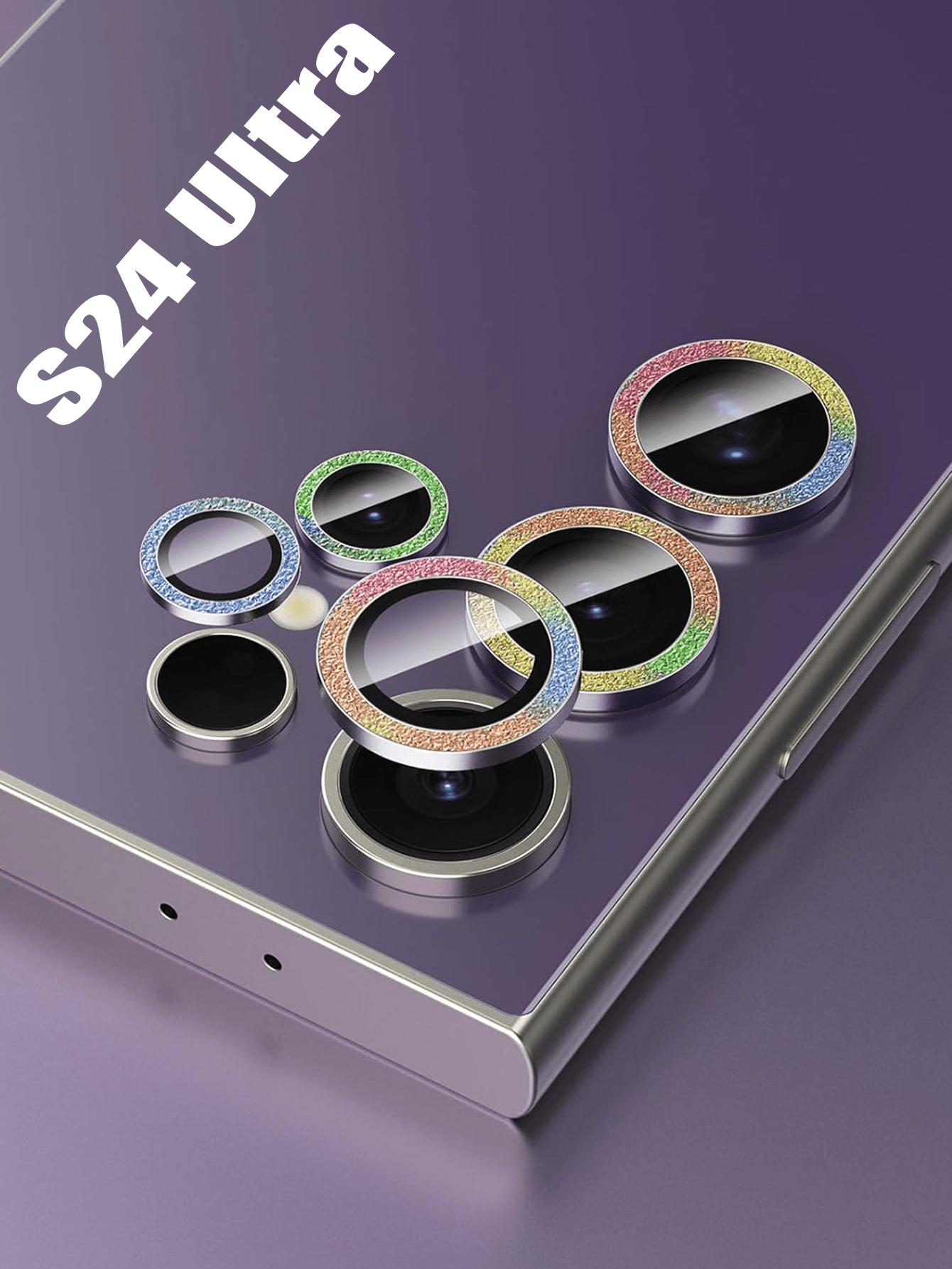 2pcs Combination Lens Protective Stickers (1pc Colorful Diamond Frame ...