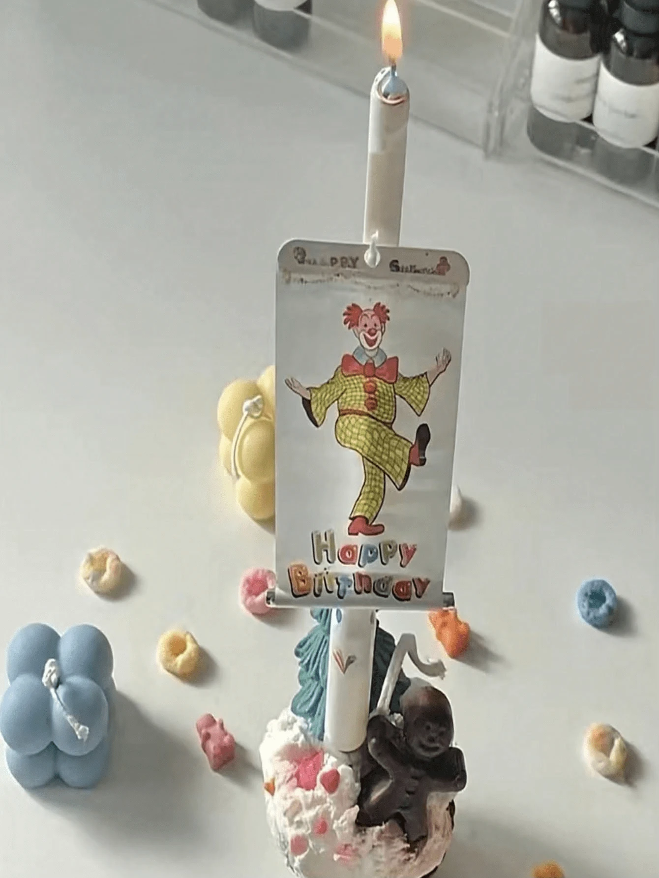 1pc Bouncing Clown Surprise Candle & Surprise Banner Birthday Cake ...