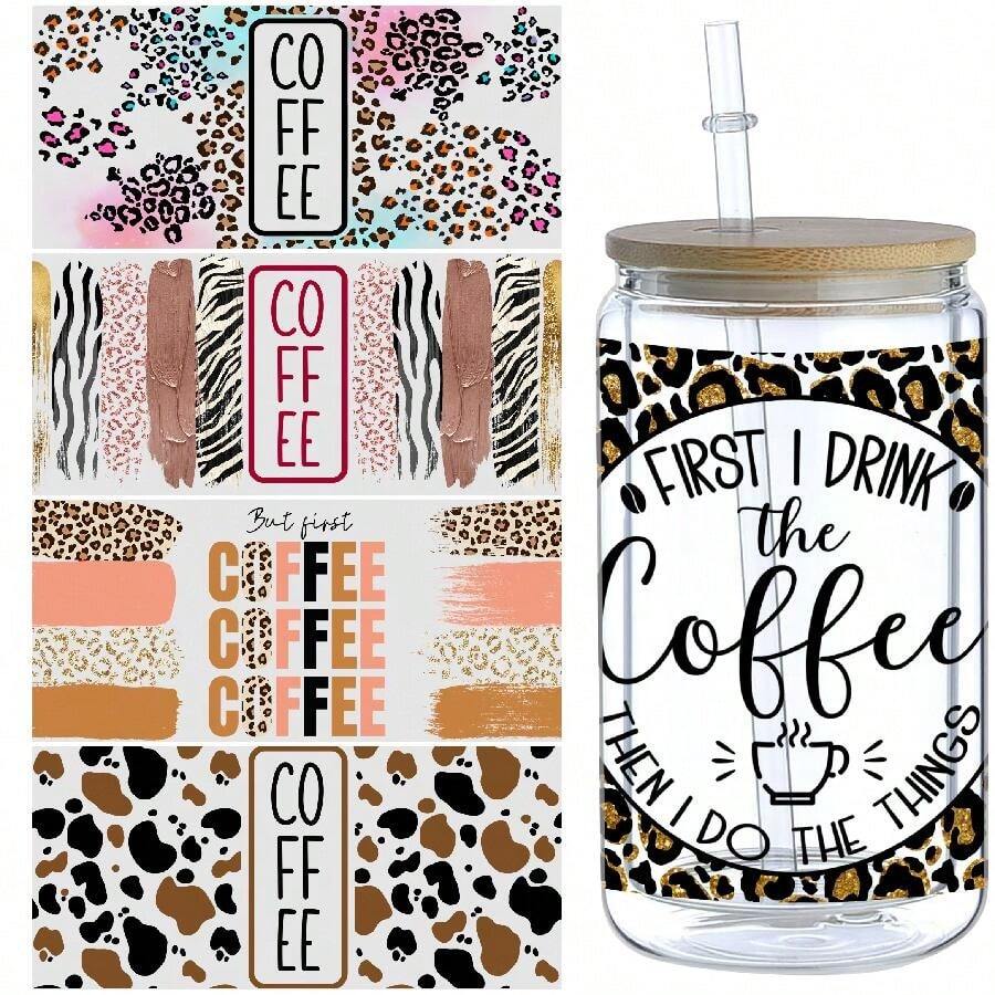 5 Sheets Coffee UV DTF Cup Stickers, Glass DTF Transfer Stickers ...