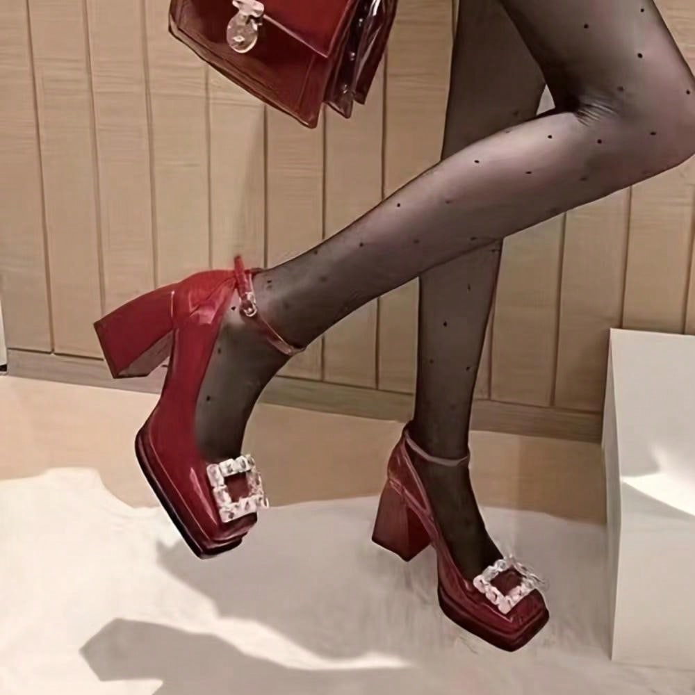 Zapatos De Boda Mary Jane Rojos De Plataforma Impermeable Y Tacon Alto ...