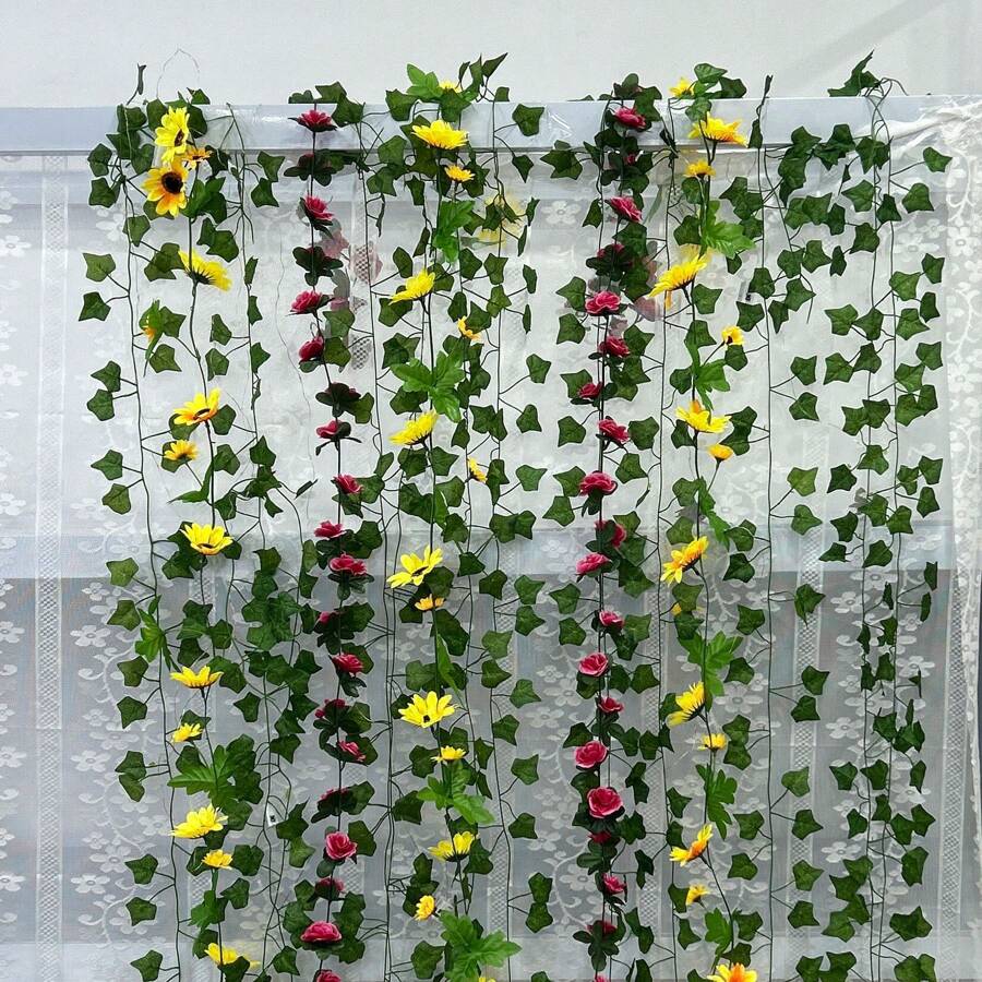 12 Sweet Potato Vines + 2 Peony Vines + 3 Sunflower Vines, Artificial ...