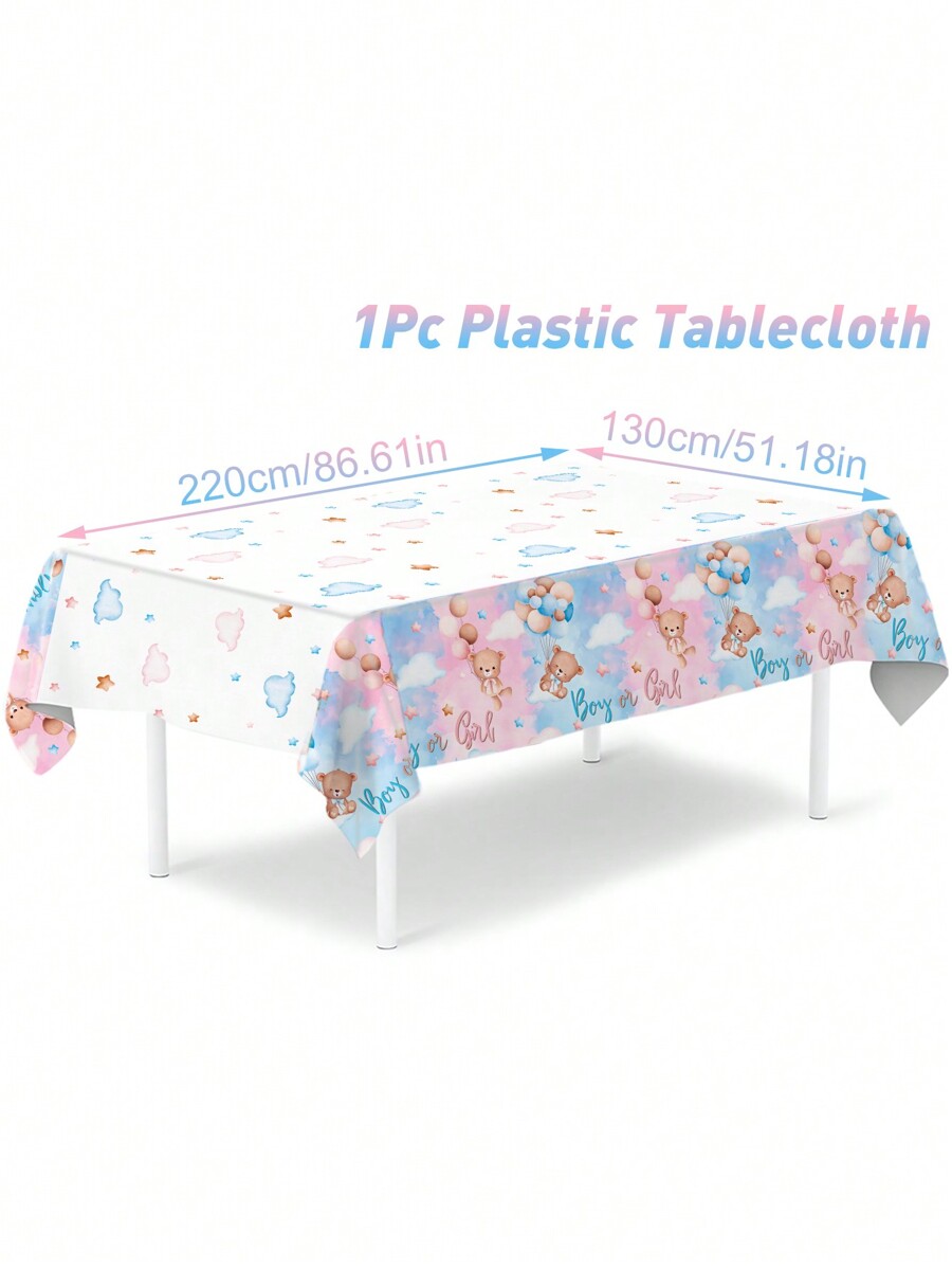 1pc 220*130CM Bear Pattern Gender Reveal TableCloth,Gender Reveal Boy ...