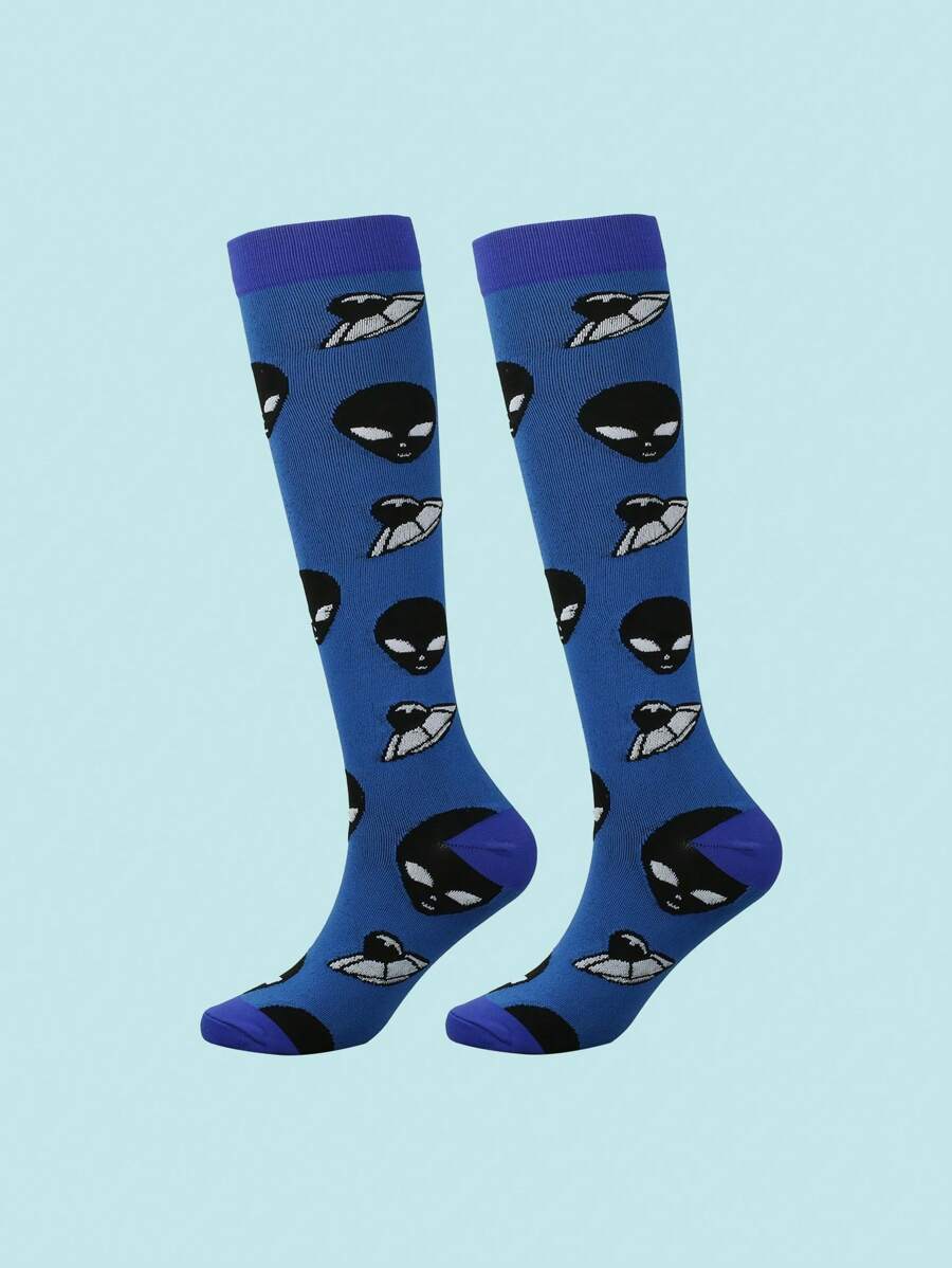 1pair Women's Funny Alien Pattern Compression Socks For Professional ...