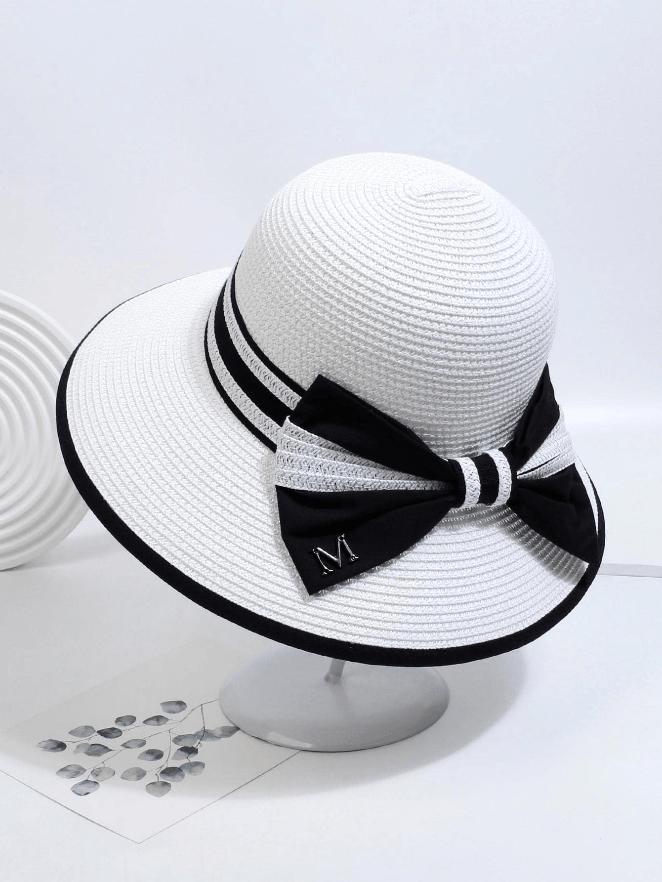 1pc Women Bow Decor Sun Protection Fashionable Straw Hat For Summer ...