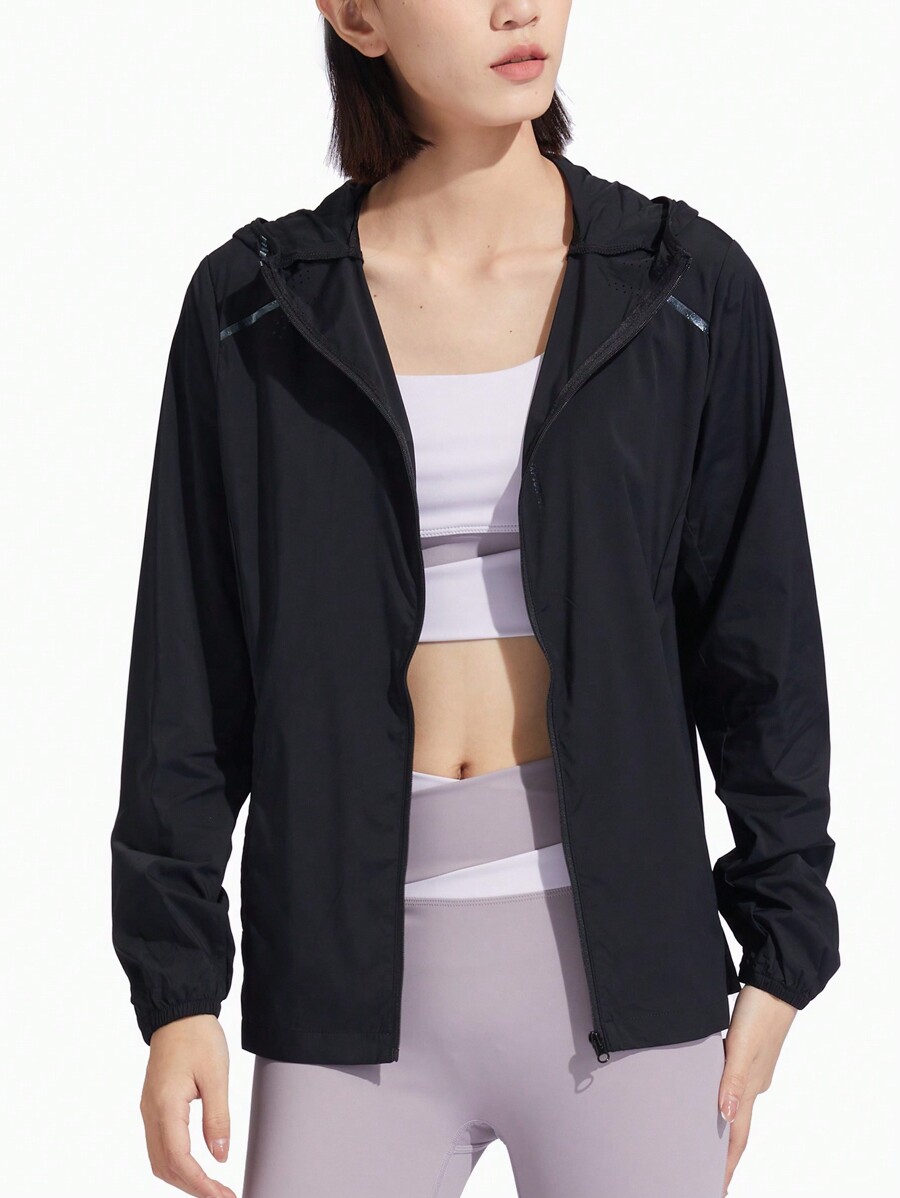 TECTOP Women Running Hooded Jacket Long Sleeve Full Zip With Reflective ...