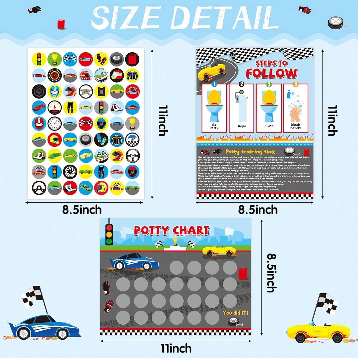 15Pcs Race Car/ Marine Animal Theme Potty Training Chart For Toddlers ...