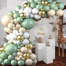 1Set Sage Green And White Balloon Garland Kit,Sage Green Gold White Balloon Arch With Gold ...