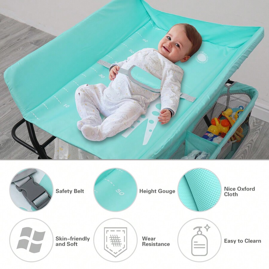 Baby Nappy Changing Table With Wheels And Storage, Folding Infant Care ...