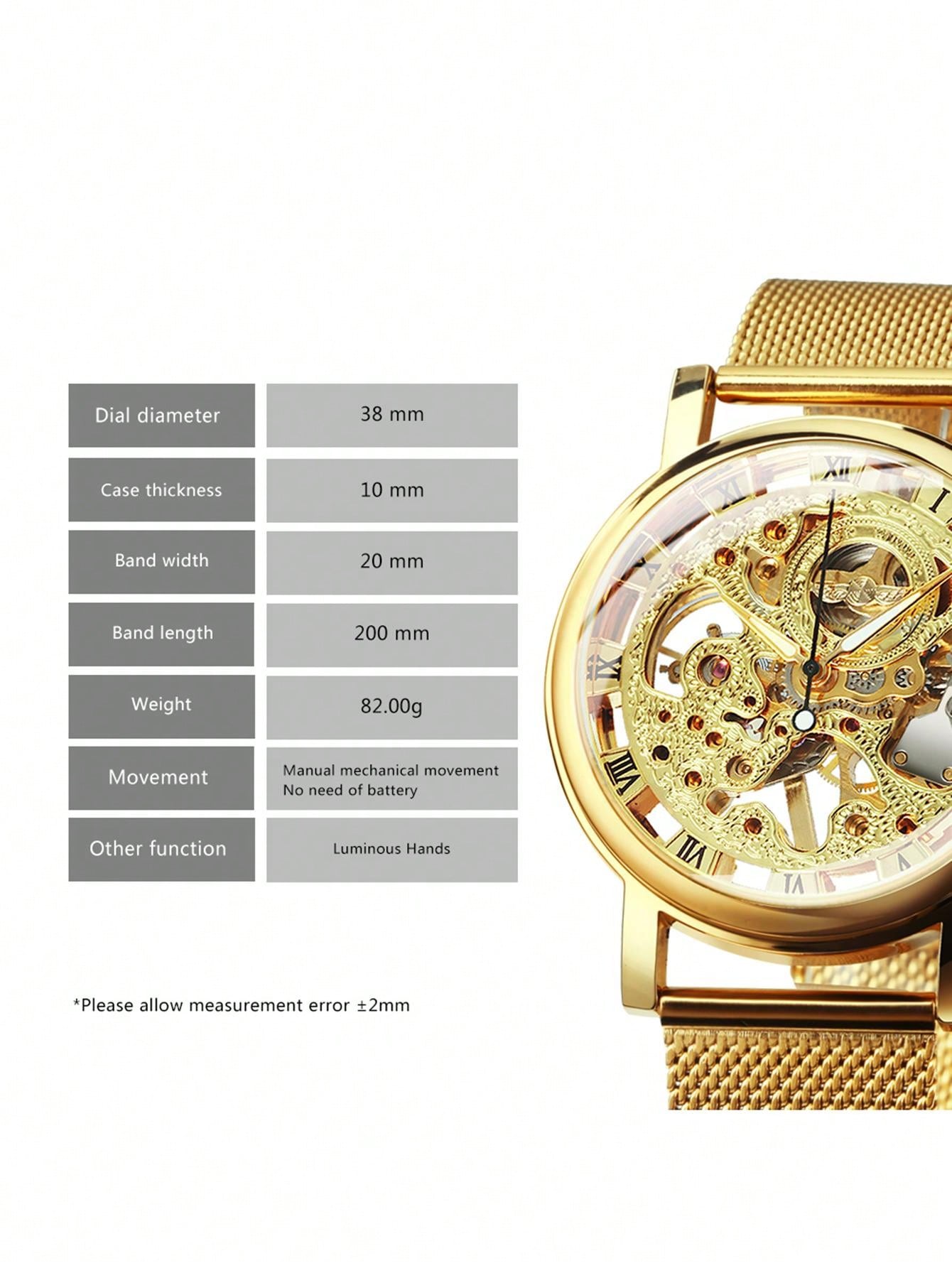 1pc Women's Classic Elegant Gold-Tone Transparent Hollow Out Mechanical ...