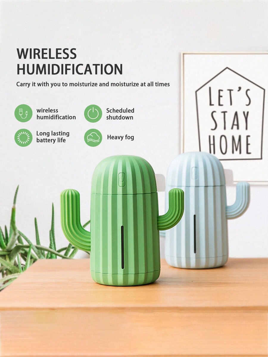 Mini Cactus Humidifier With Night Light, 1200Mah Rechargeable Battery ...