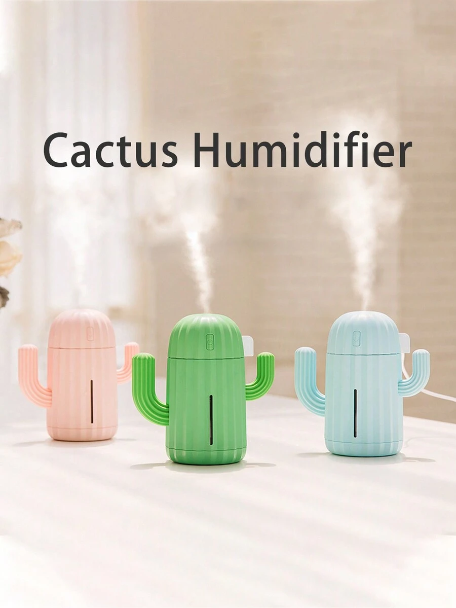 Mini Cactus Humidifier With Night Light, 1200Mah Rechargeable Battery ...