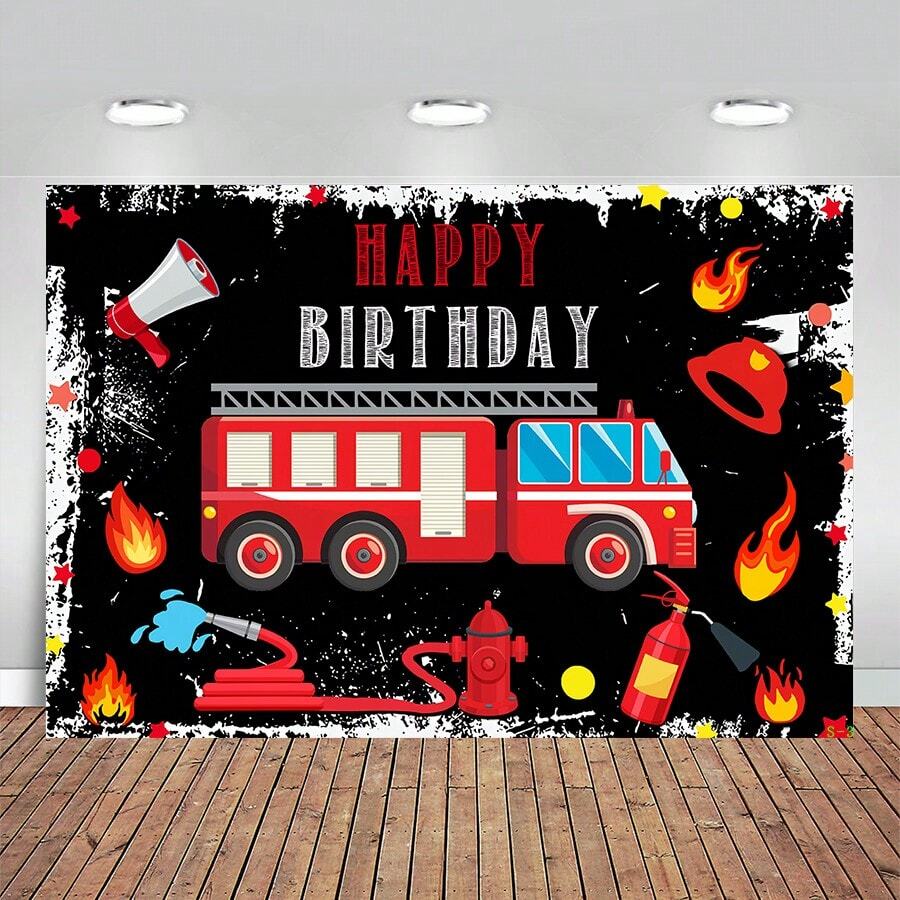 Firetruck Theme Birthday Background Firefighter Hero Party Decor ...