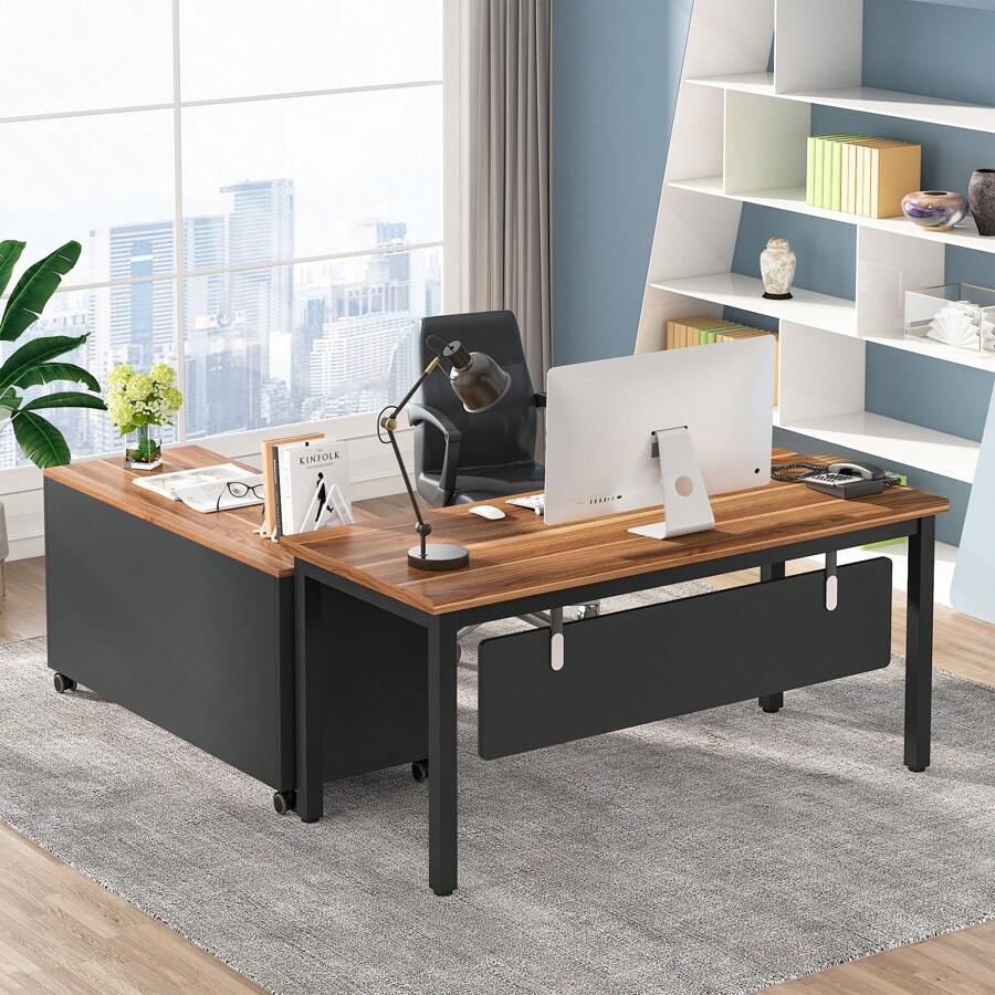 Tribesigns L-Shaped Computer Desk With Storage Drawers Cabinet Set ...