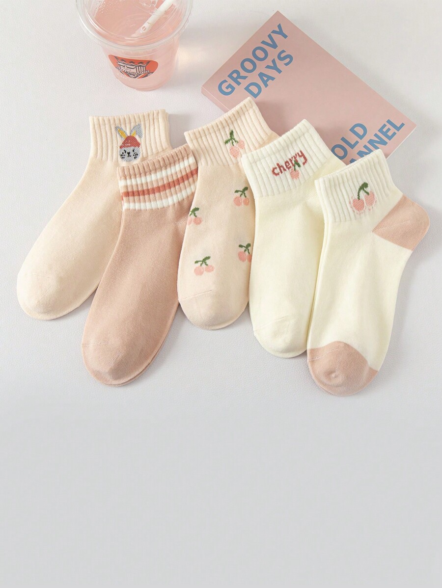 5 Pairs Randomly Shipped Pink Low-Cut Socks For Women, Korean Style ...