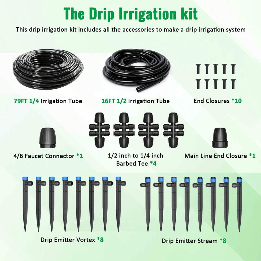 Drip Irrigation System, 95FT Garden Irrigation System Plants Watering ...