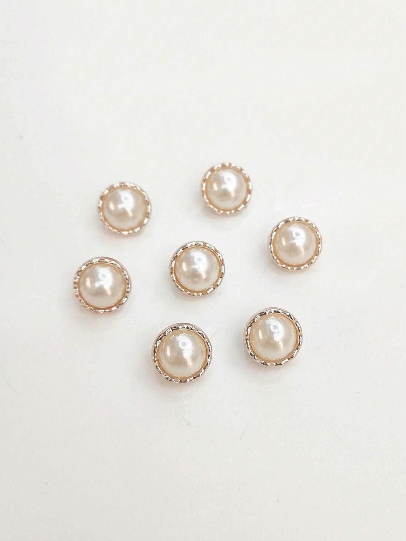 7pcs 1.25cm Diameter Faux Pearl Decorative Button With High Foot And ...