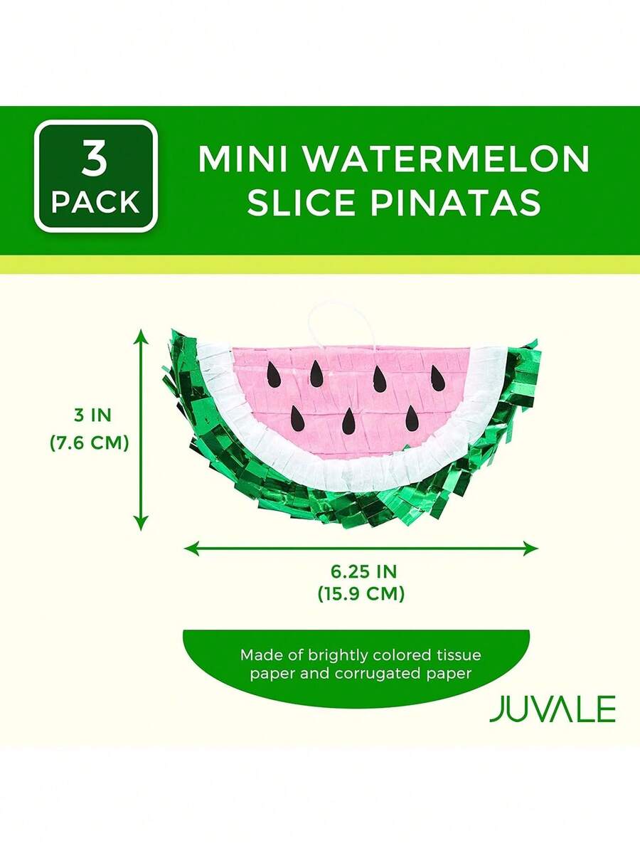 3-Pack Mini Watermelon Slice Pinatas For Birthday Decorations Summer ...