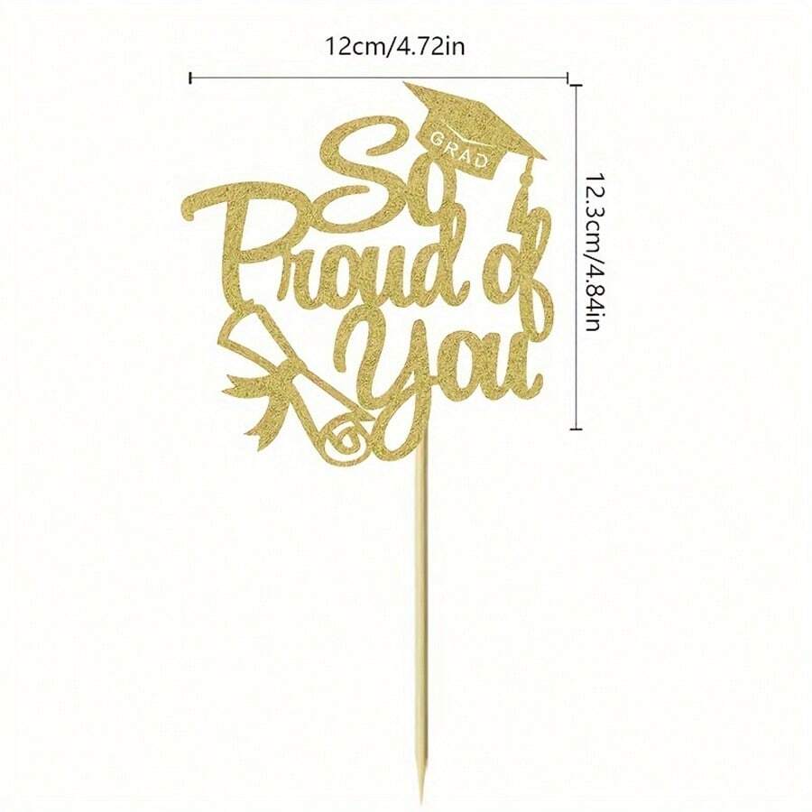 1pc, So Proud Of You Cake Topper With Golden Glitter Diploma Graduation ...