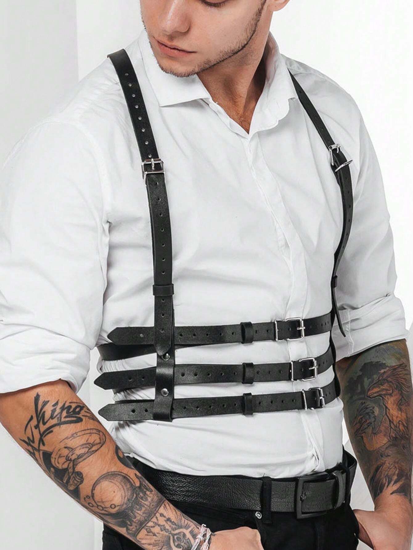 1pc New Fashion Men's Faux Leather Harness Belt, Punk Style, Chest ...