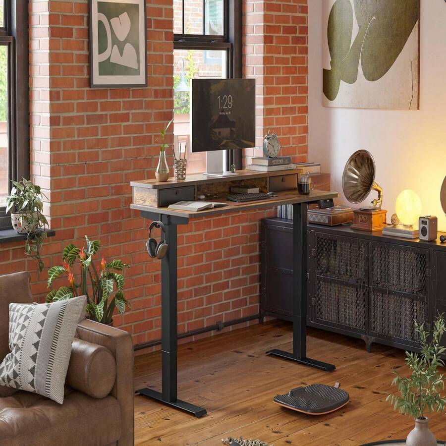 Height Adjustable Electric Standing Desk With Double Drawer, Stand Up ...