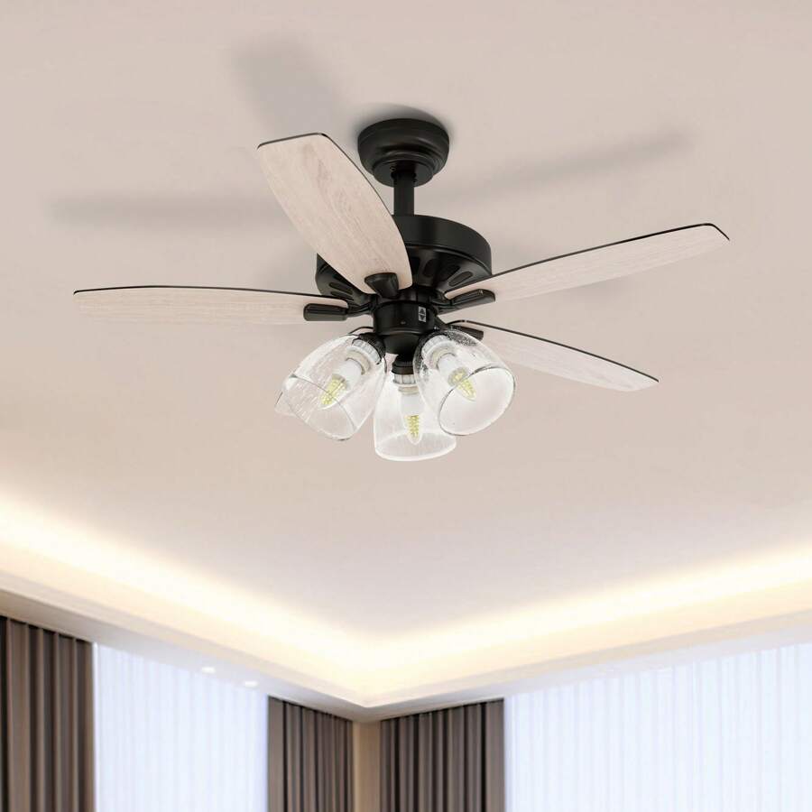 52 Inch Ceiling Fan With Light And Remote Downrod Fan With Clear Seeded ...