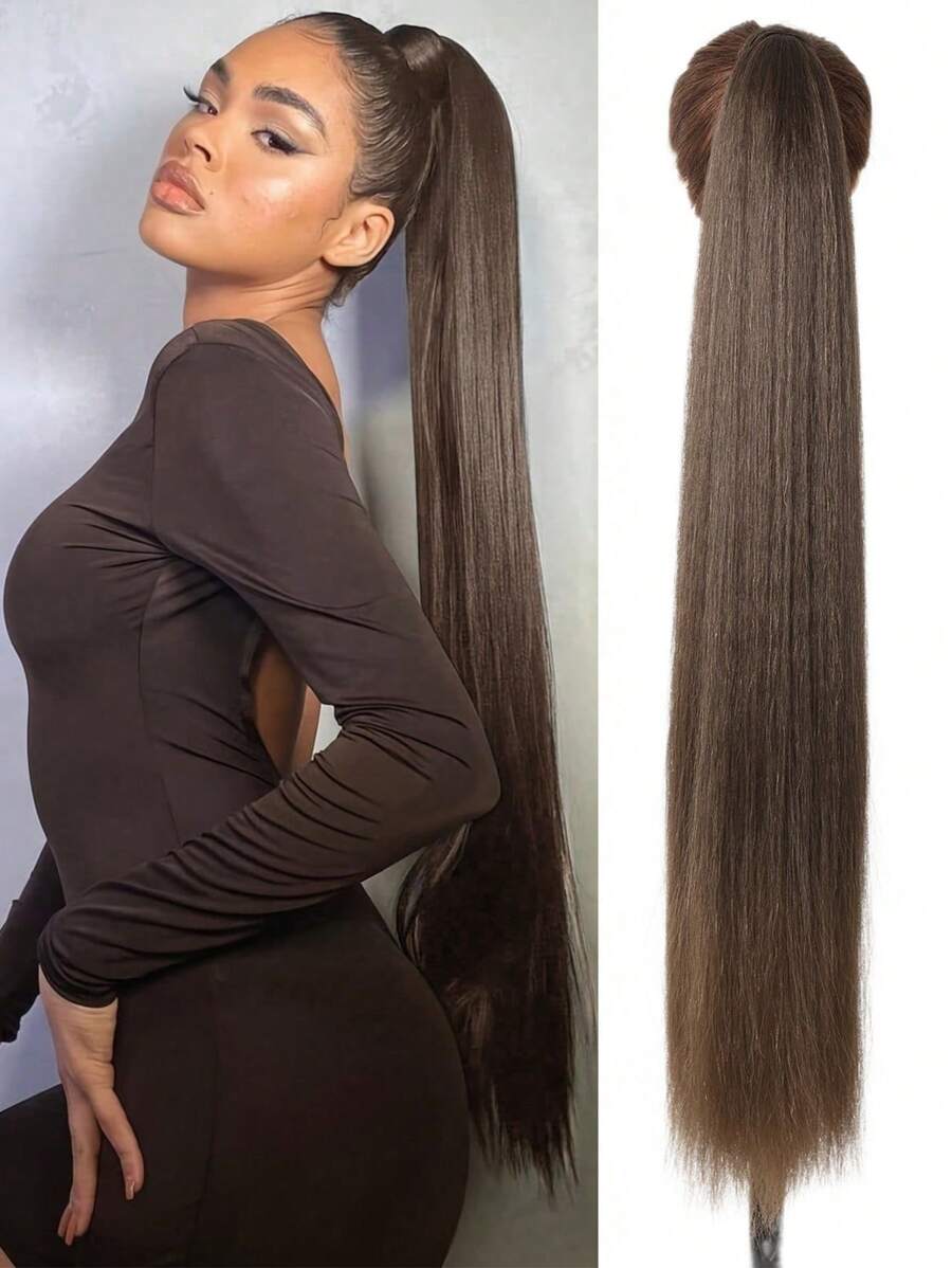 Brown Wigs Ponytail Extension Long Straight Ponytail Extensions 36 Inch ...