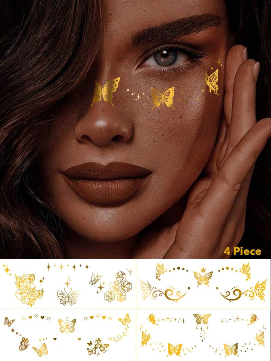 4 Pieces Combo Pack Metallic Golden Facial Decoration Painted Body Art ...