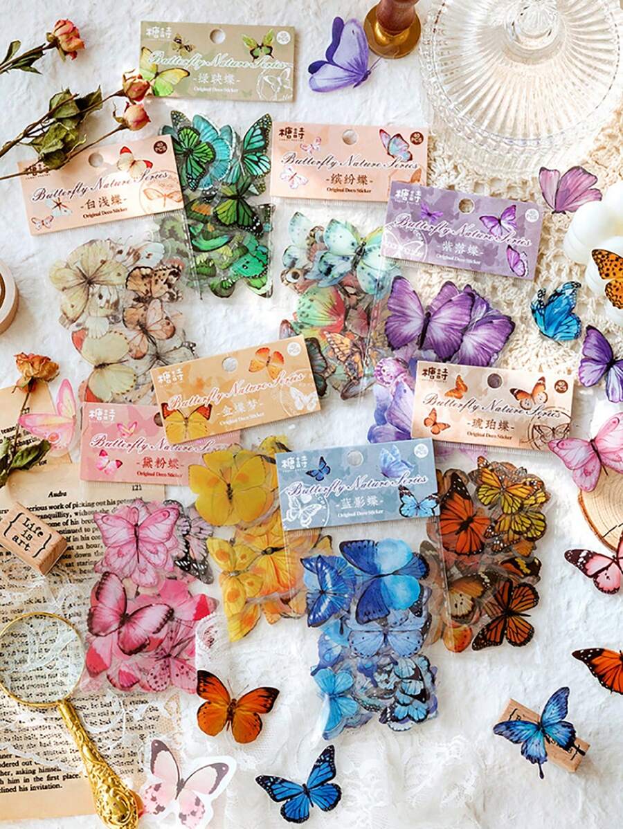 Finego Butterfly Stickers Set 40 Pcs, Transparent Colorful Butterfly ...