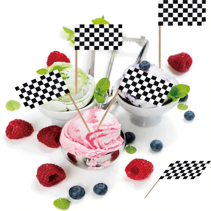 Checkered Black And White Racing Toothpick Flag Race Car Small Mini ...