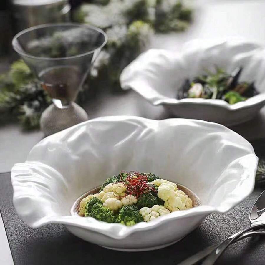 1pc Creative And Personalized White Ceramic Deep Dish, Soup Plate For ...