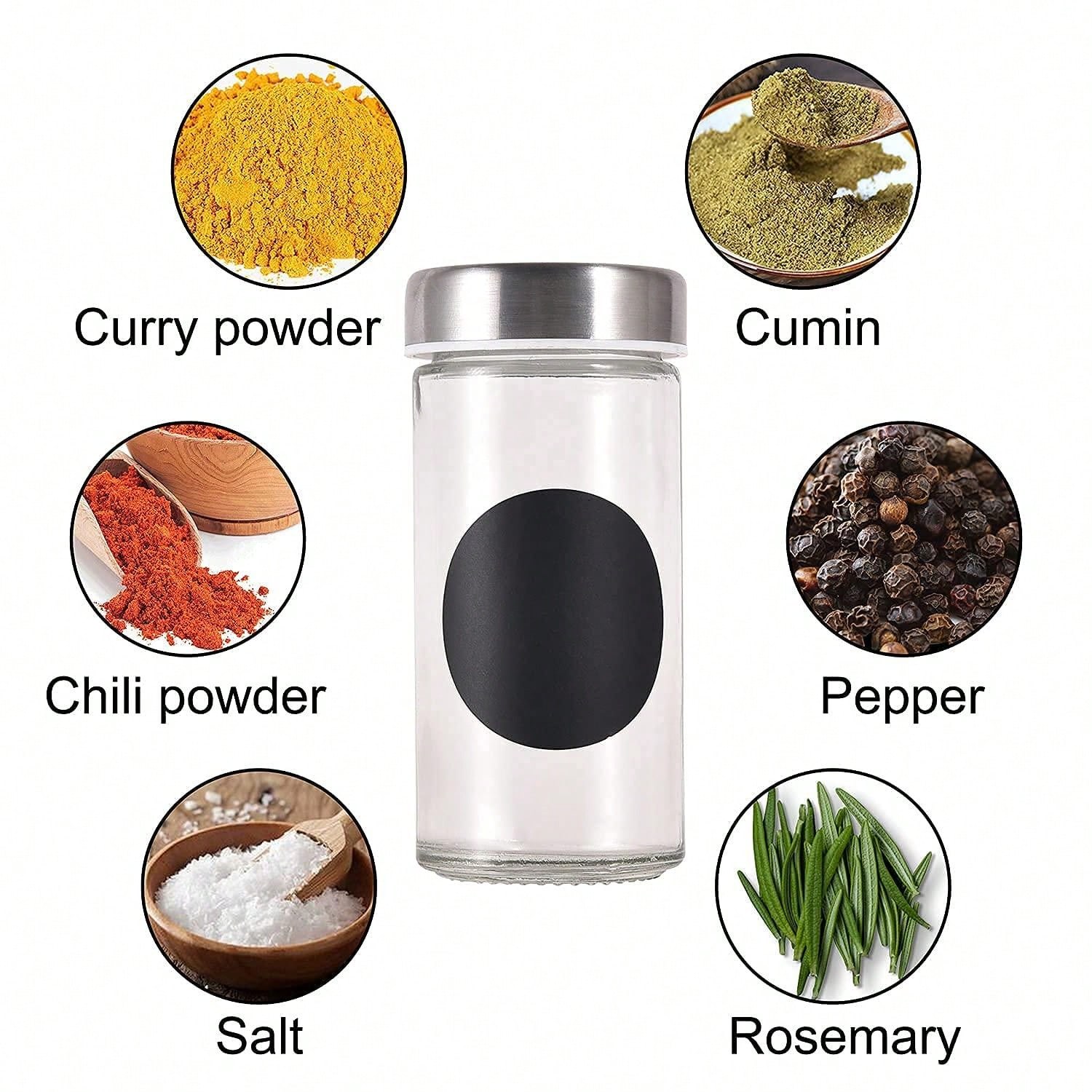 6pcs Stainless Steel Round Spice Jars With Stainless Steel Lids And ...