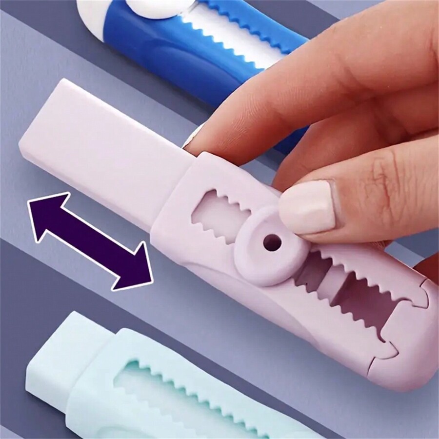 6pcs (1pc Push-Pull Retractable Eraser +5 Refills) Simple Candy Color ...