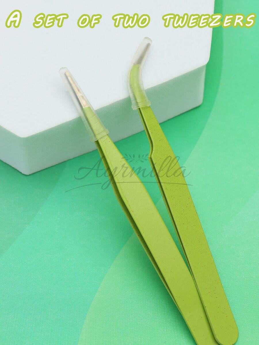 Blue Straight Head Elbow Two Tweezers Set Simple Tweezer Head Fine Easy ...