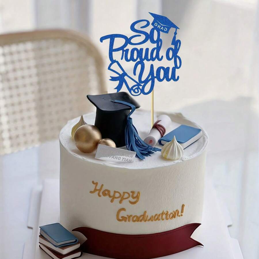 1pc, So Proud Of You Cake Topper With Golden Glitter Diploma Graduation ...