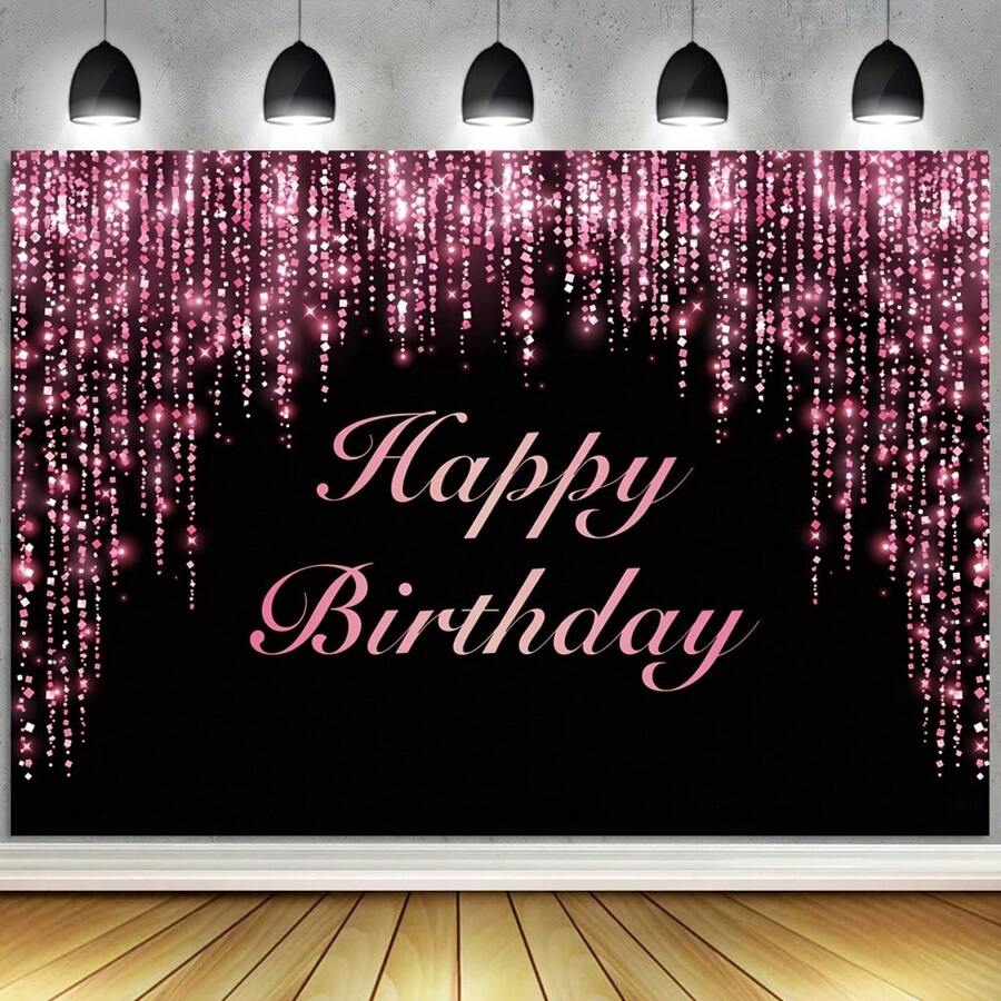 1pc Happy Birthday Party Backdrop Banner - Black And Rose Golden ...