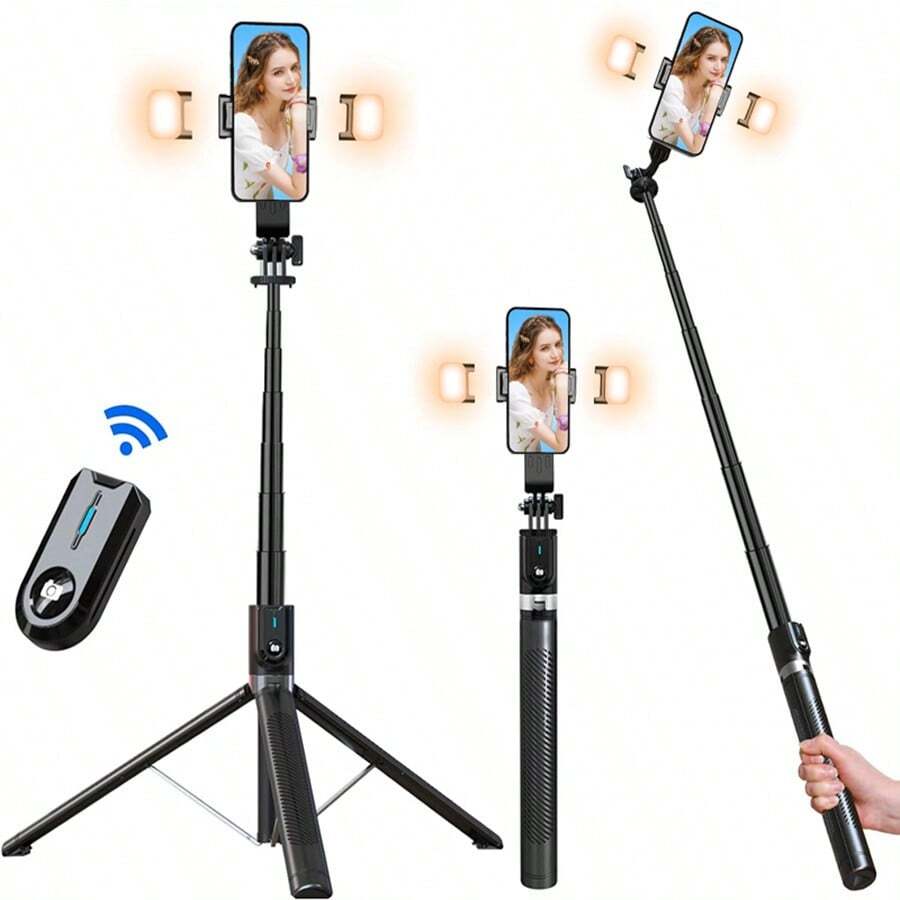 Selfie Stick Tripod With 2 Lights Extendable 5 In 1 Selfie Stick Phone