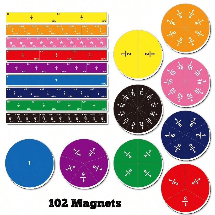 Magnetic Rainbow Tiles & Circles Fraction Set Counting Montessori ...