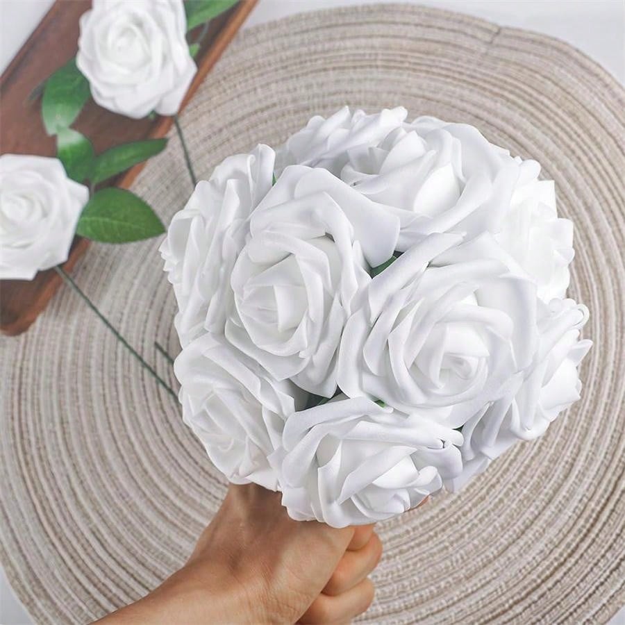 25pcs, Flower Decoration, White Roses Artificial Flowers Arrangement ...