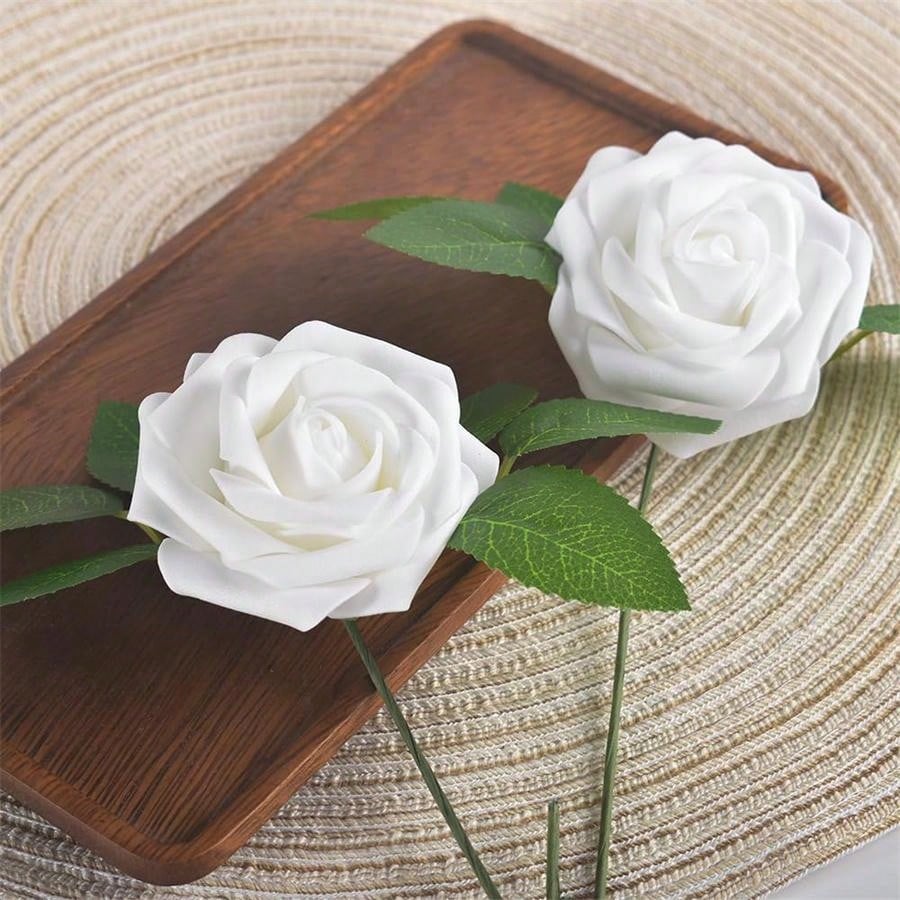25pcs, Flower Decoration, White Roses Artificial Flowers Arrangement ...