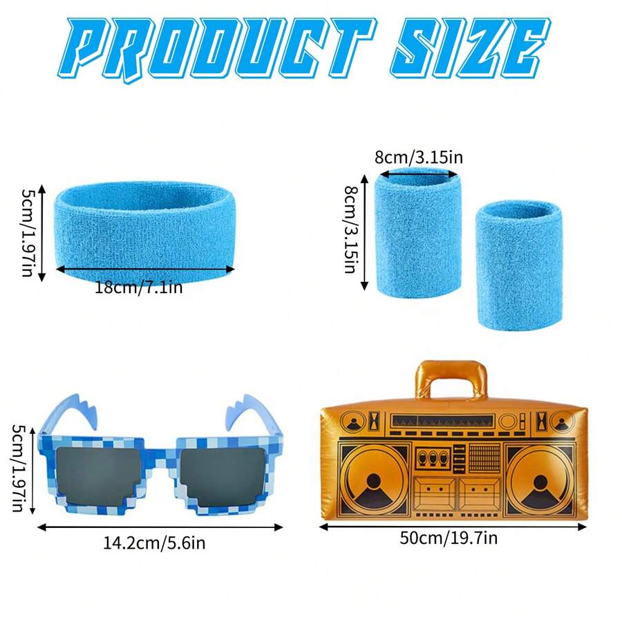 80s Retro Hip Hop Accessories Set Blue Red 90s Men Women Couple ...