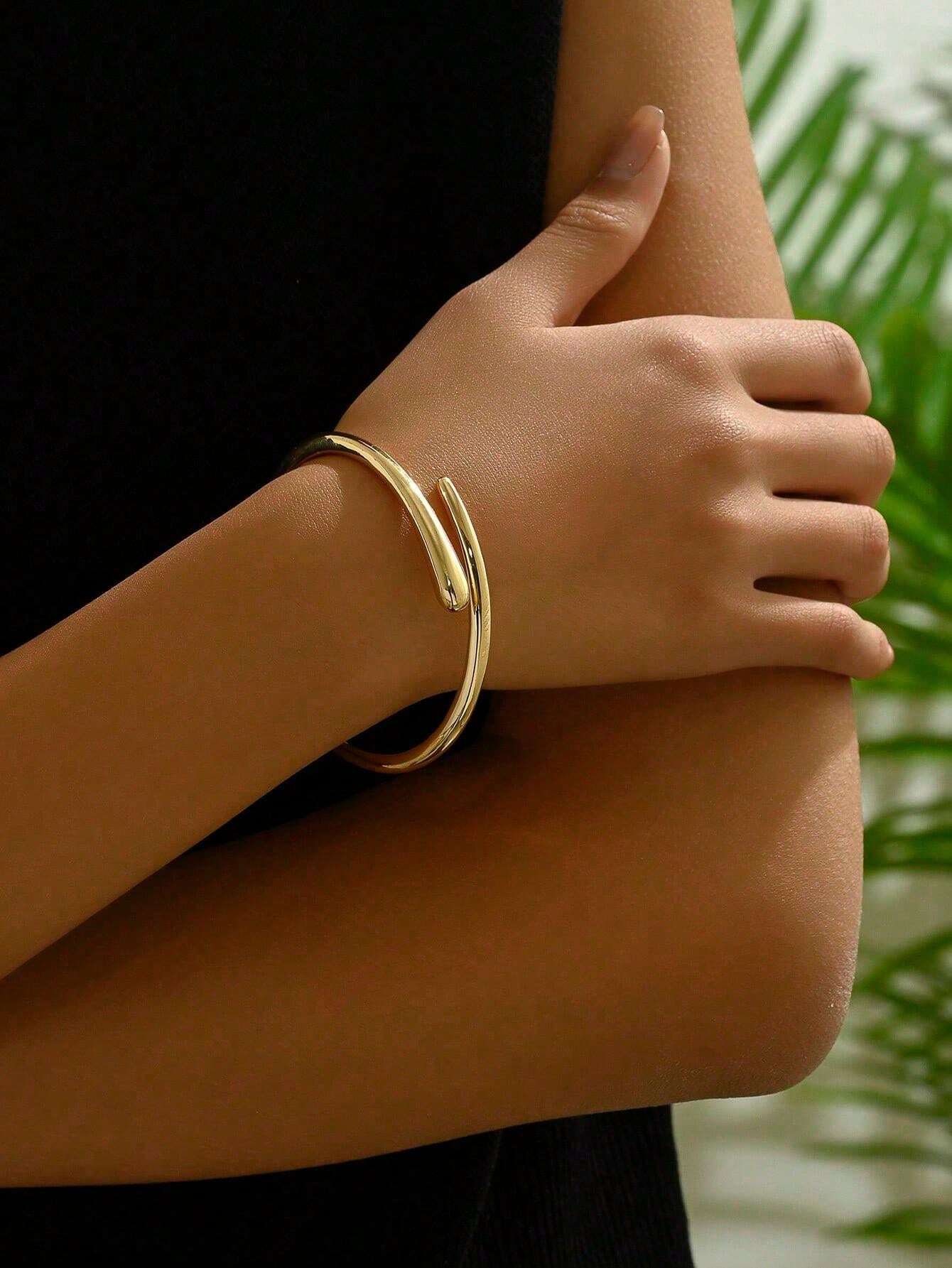 1pc Gold-Colored Fashionable & Minimalist Ladylike High-End Shiny & Versatile Serpentine-Shaped ...