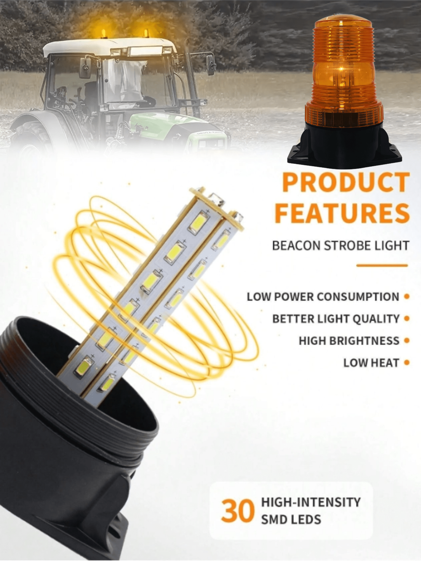 1pc 30 Led Amber Forklift Strobe Light Compatible With Lawn Mower, Atv, Truck, Tractor, Golf ...