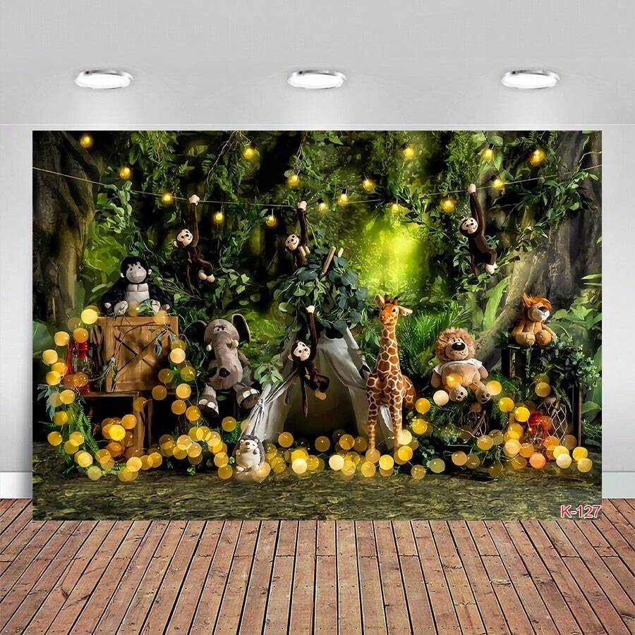 Woodland Safari Jungle Forest Animals Giraffe Zebra Balloons Backdrops ...