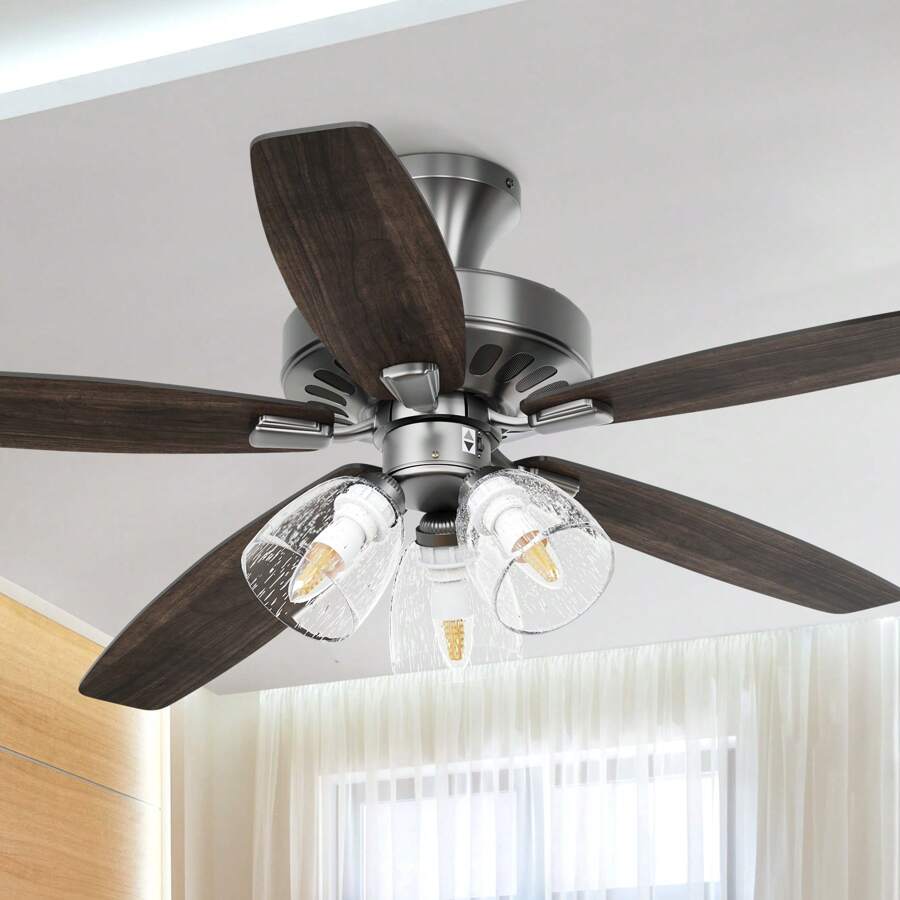 52 Inch Ceiling Fan With Light And Remote, Flush Mount Farmhouse ...