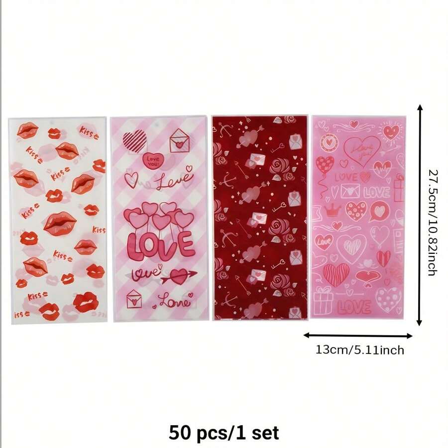 10/50pcs Heart Lips Print Snack Cookie Bags, Party Favor Bags, Holiday ...